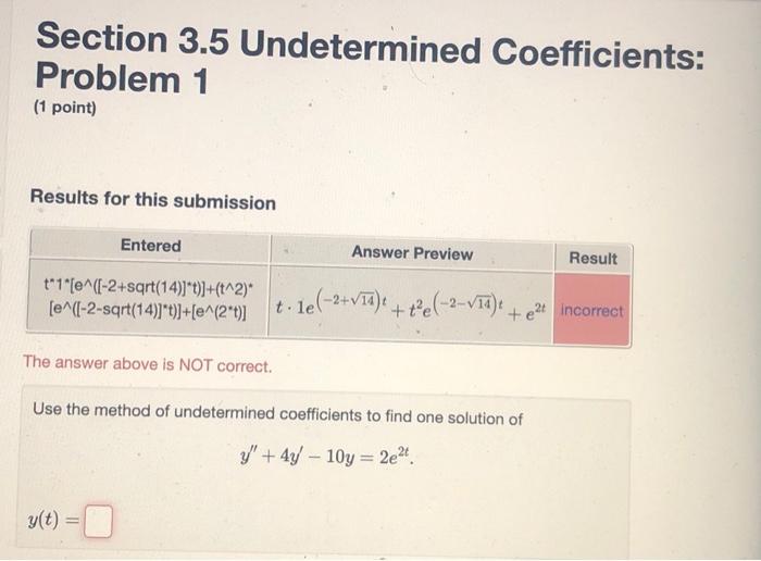 Solved Section 3.5 Undetermined Coefficients: Problem 1 (1 | Chegg.com