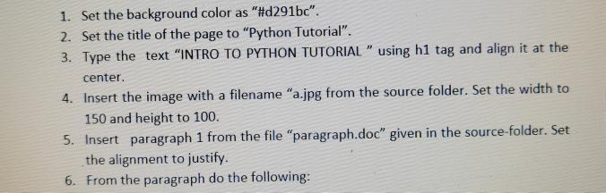 Solved 1. Set the background color as "#d291bc". 2. Set the | Chegg.com