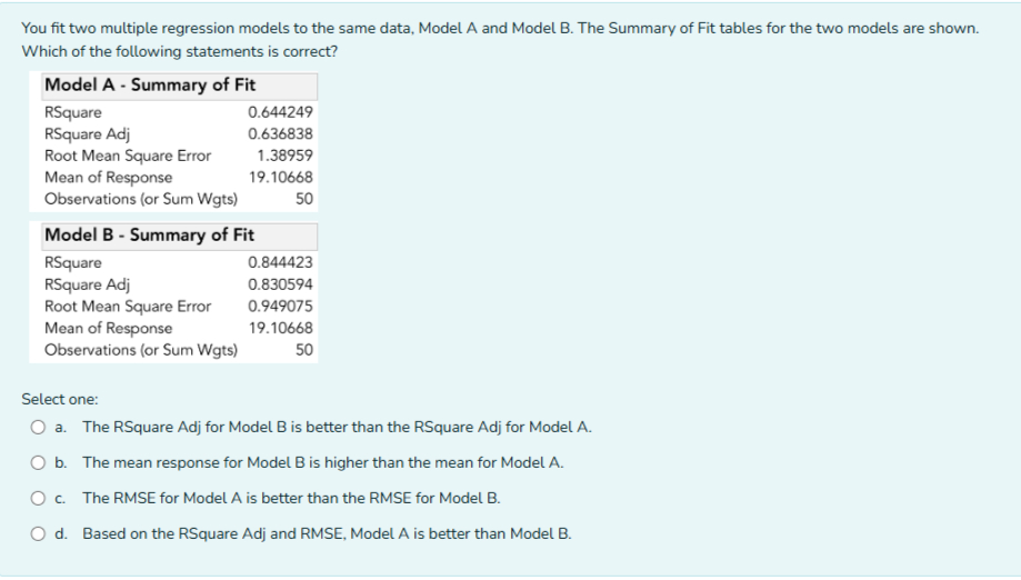 Solved You fit two multiple regression models to the same | Chegg.com