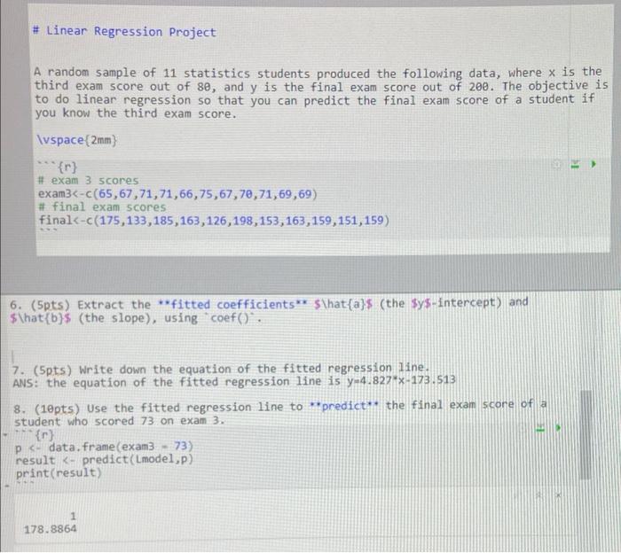 Solved # Linear regression Project A random sample of 11 | Chegg.com