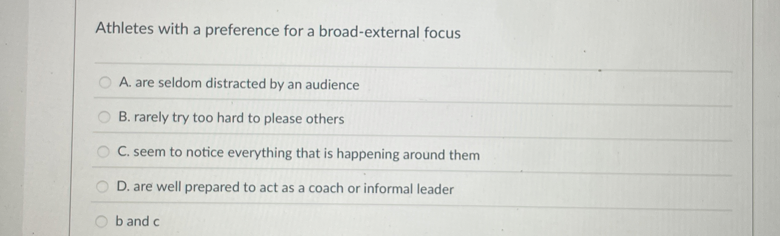 Solved Athletes with a preference for a broad-external | Chegg.com