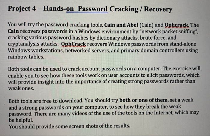 Solved Project 4 - Hands-on Password Cracking/ Recovery You | Chegg.com