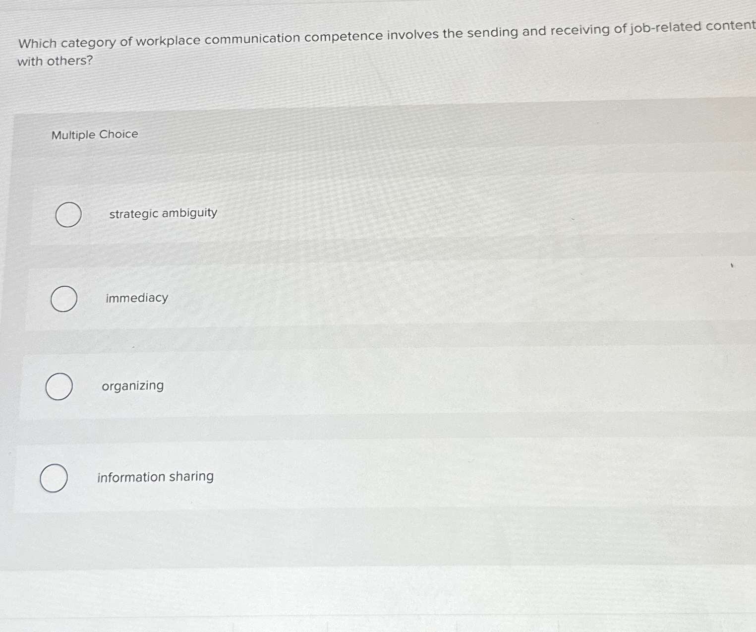 Solved Which category of workplace communication competence | Chegg.com
