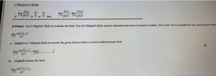 Solved L'Hôpital's Rule lim I 0 0 or the SO) lim Time ***80) | Chegg.com