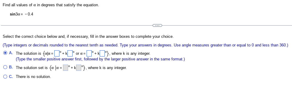 Solved Find all values of α ﻿in degrees that satisfy the | Chegg.com
