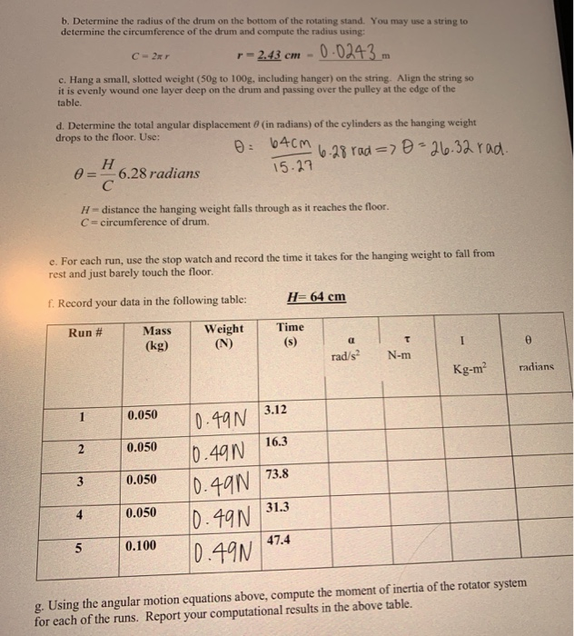 Solved Moment of Inertia Experiment Setup Purpose: To | Chegg.com