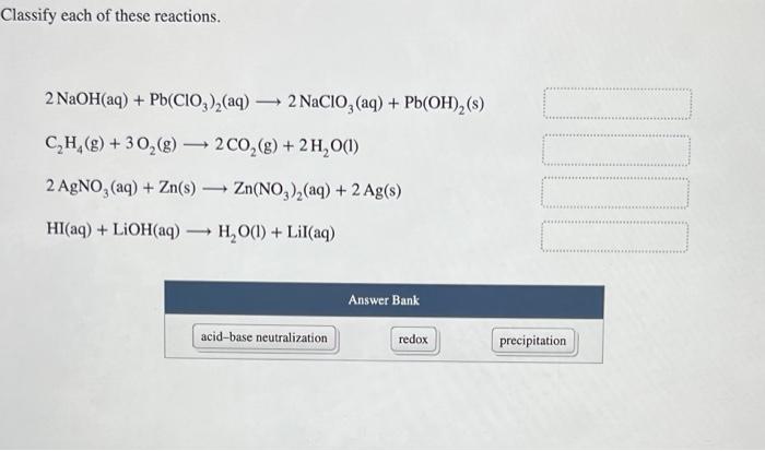 Solved Classify each of these reactions. | Chegg.com