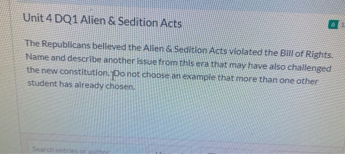 Solved Unit 4 DQ1 Alien & Sedition Acts The Republicans | Chegg.com