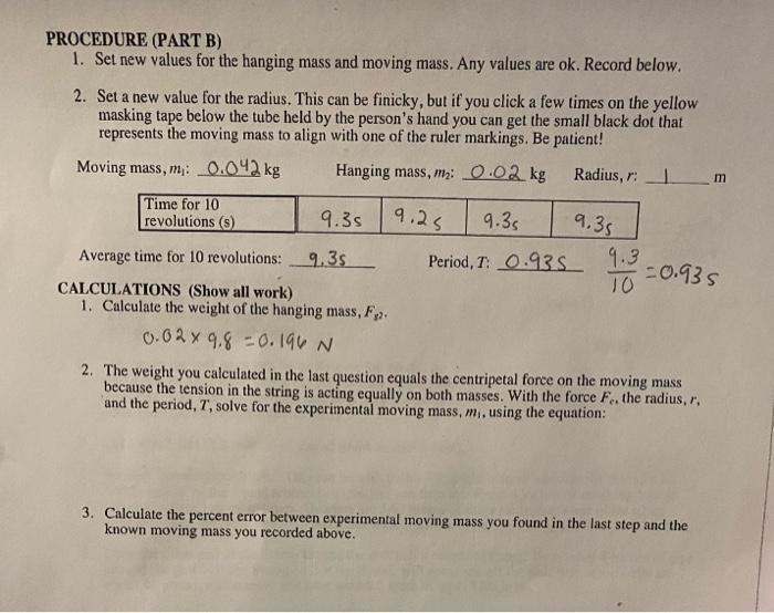 Solved PROCEDURE (PART B) 1. Set new values for the hanging | Chegg.com