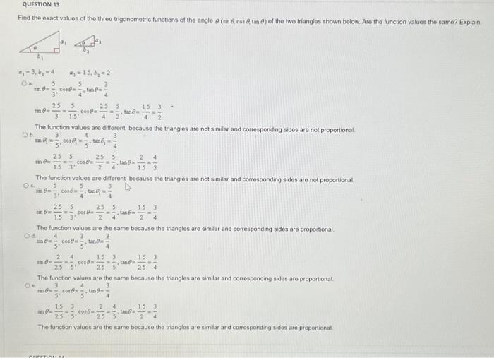 Solved QUESTION 13 Find the exact values of the three | Chegg.com