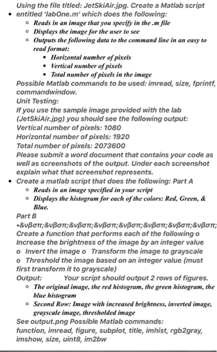 Using the file titled: JetSkiAir.jpg. Create a Matlab | Chegg.com
