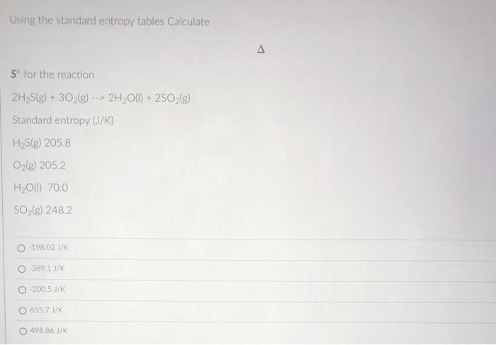 Solved Using the standard entropy tables Calculate S∘ for | Chegg.com