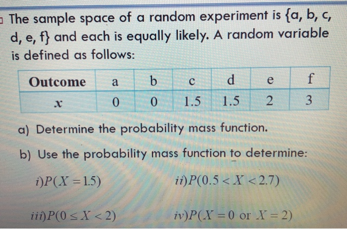 Solved . The sample space of a random experiment is (a, b, | Chegg.com