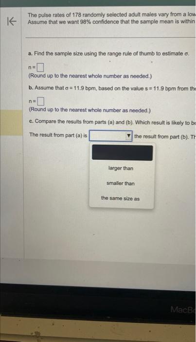 Solved The pulse rates of 178 randomly seiected aduil males | Chegg.com