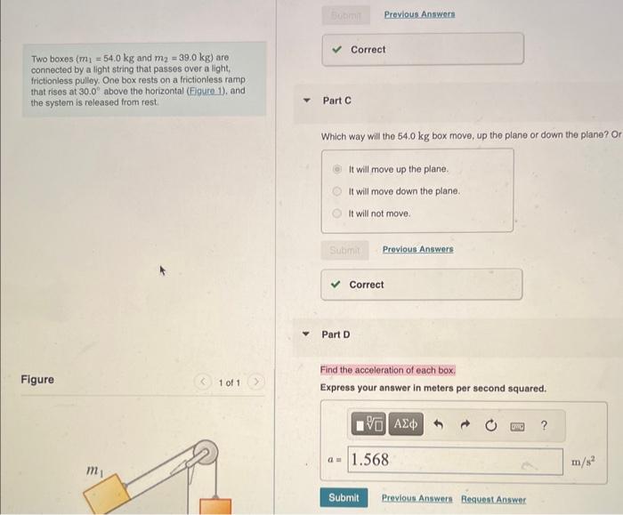 Solved Two boxes (m1=54.0 kg and m2=39.0 kg) are connected | Chegg.com