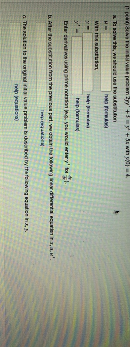 Solved - (1 point) Solve the initial value problem 2yy' + 3 | Chegg.com