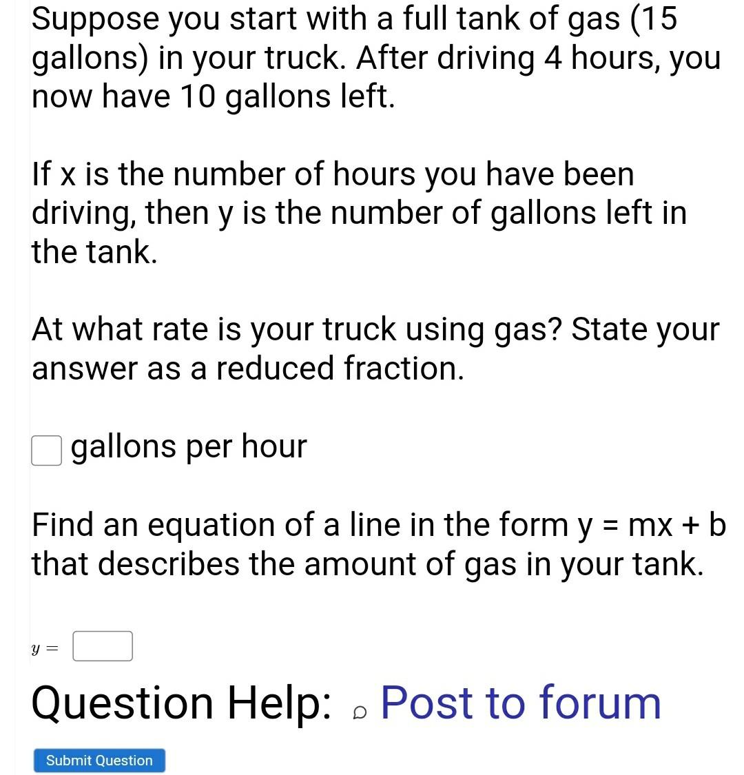 Solved Suppose you start with a full tank of gas (15 | Chegg.com