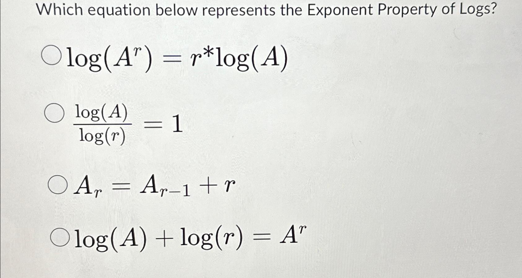 Solved Which equation below represents the Exponent Property | Chegg.com