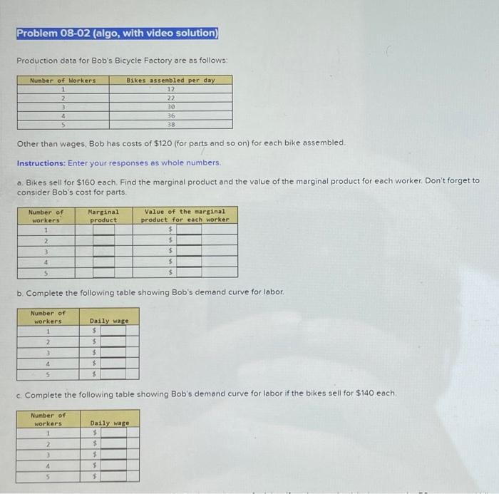 Problem 08-02 (algo, with video solution) Production | Chegg.com