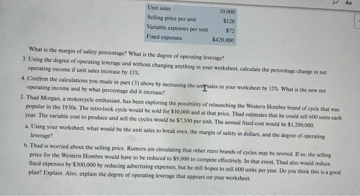 Solved What is the margin of safety percentage? What is the | Chegg.com