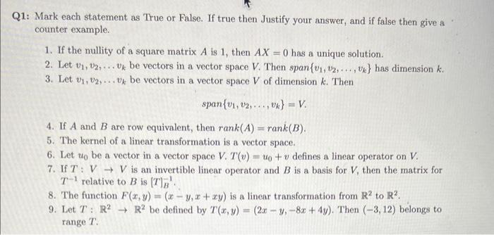 Solved 1: Mark each statement as True or False. If true then | Chegg.com