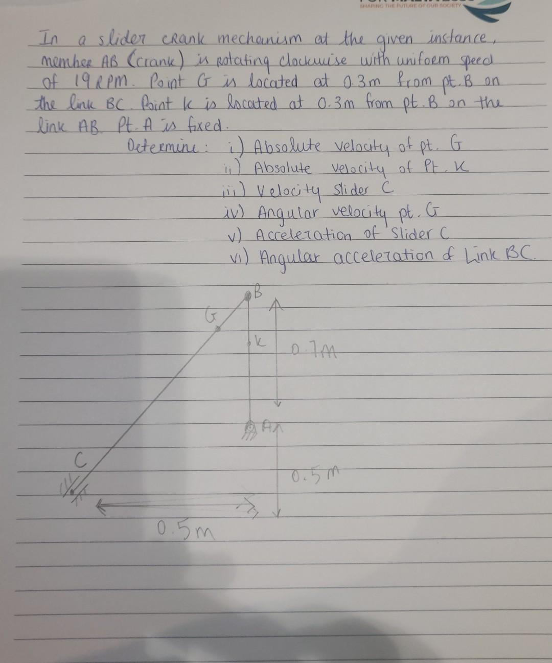 In a slider crank mechanism at the given instance, | Chegg.com