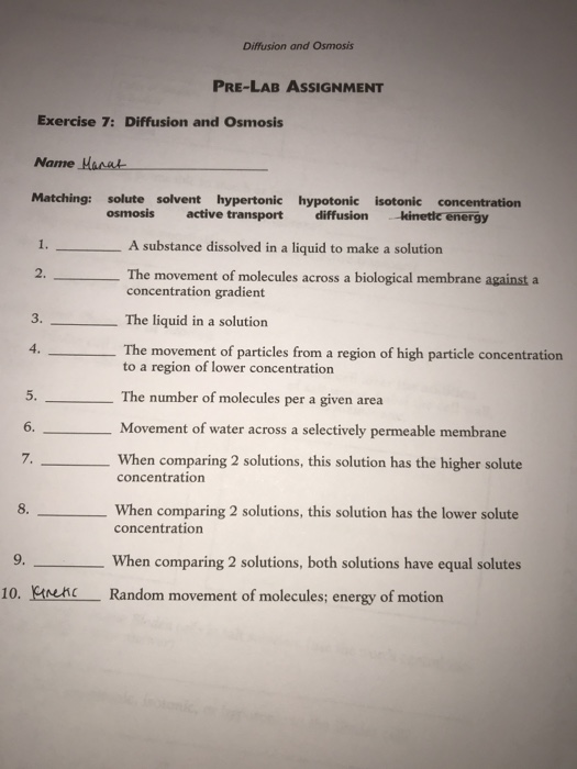 Solved Diffusion and Osmosis PRE-LAB ASSIGNMENT Exercise 7: | Chegg.com