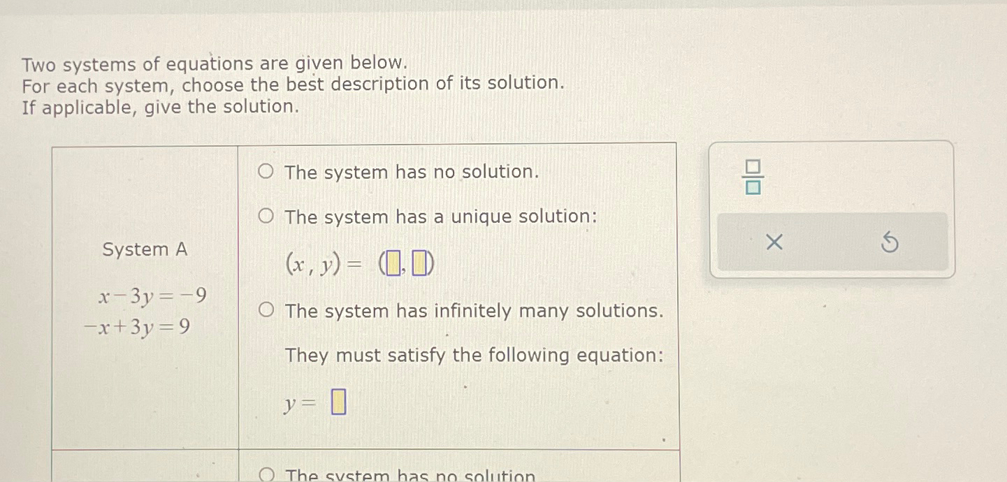 Solved Two systems of equations are given below.For each | Chegg.com