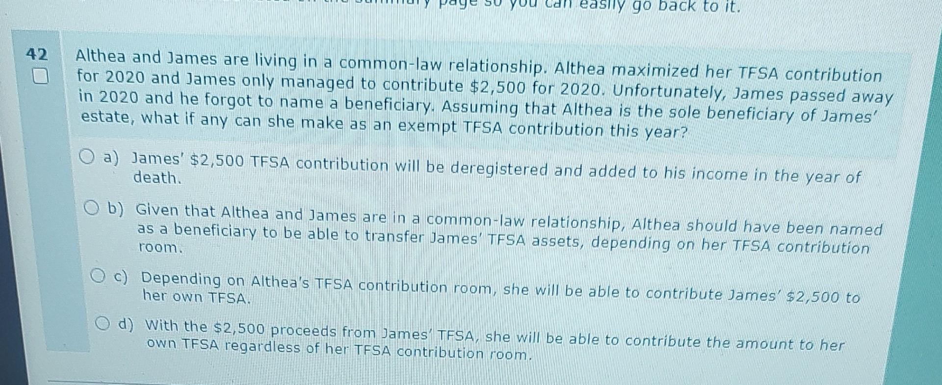 Solved Althea and James are living in a common-law | Chegg.com