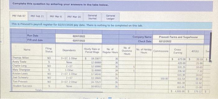 Continuing Payroll Project: Prevosti Farms and | Chegg.com