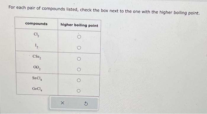 Solved For each pair of compounds listed, check the box next | Chegg.com