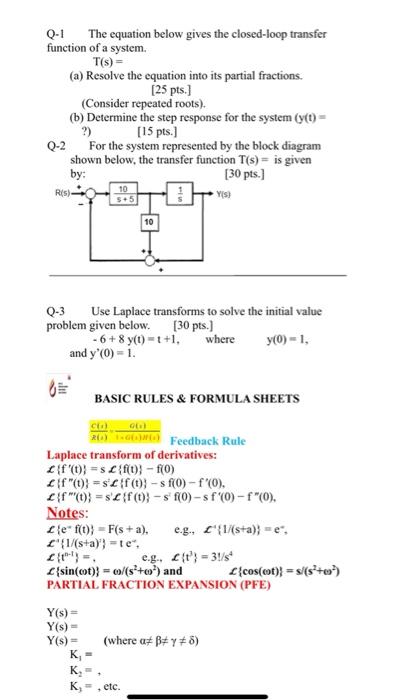 Solved Q-1 The equation below gives the closed-loop transfer | Chegg.com