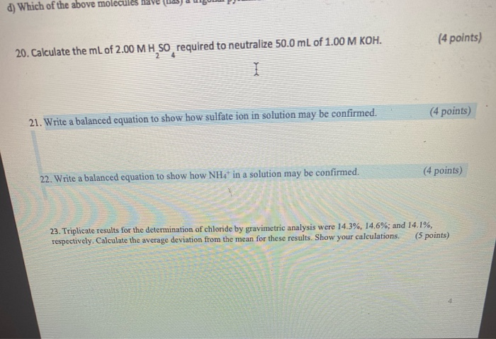 Solved d) Which of the above cues T o up 20. Calculate the | Chegg.com