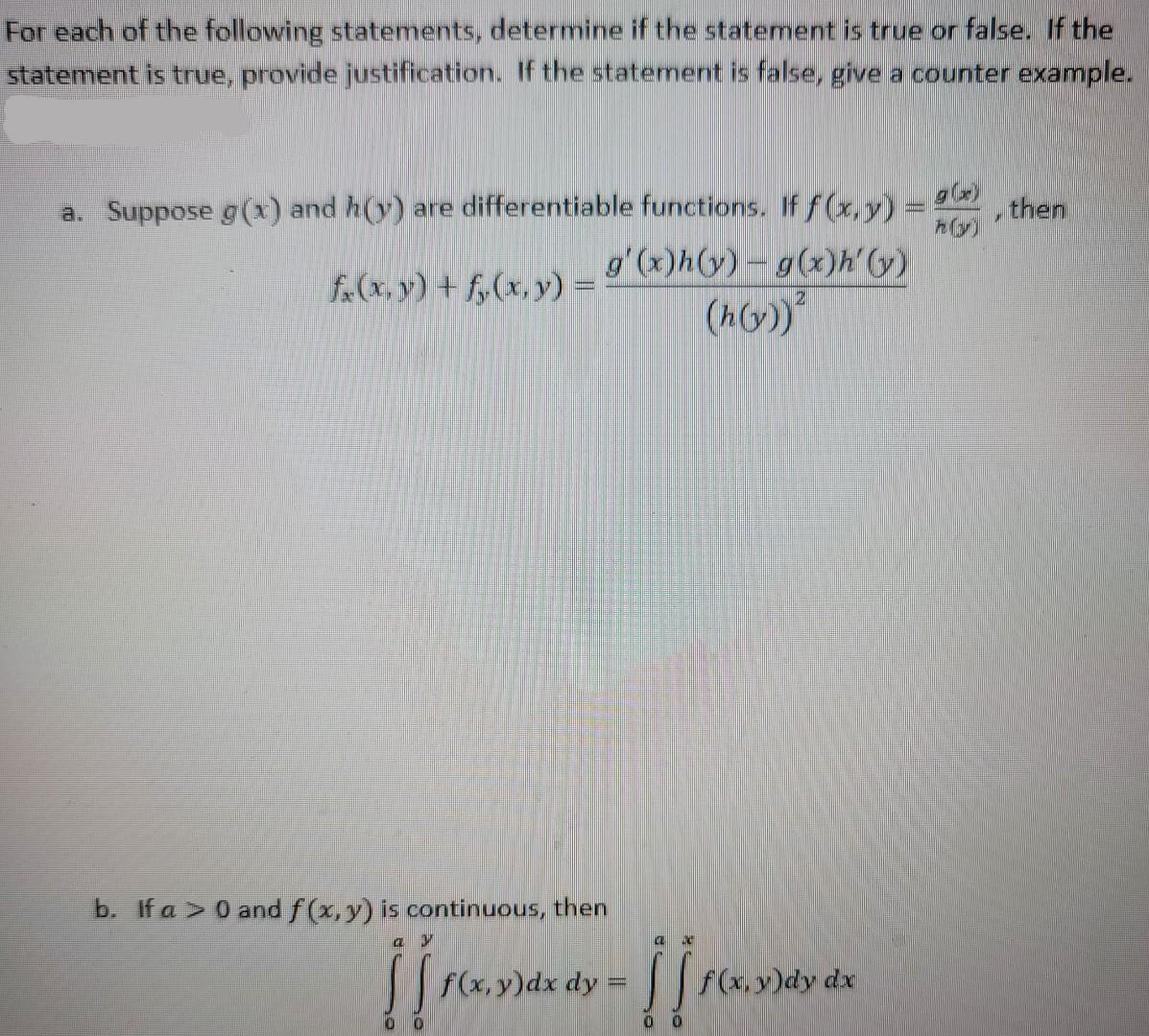 Solved For each of the following statements, determine if | Chegg.com