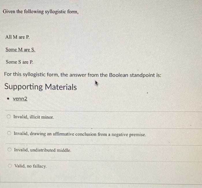 Given the following syllogistic form, All M are P. | Chegg.com