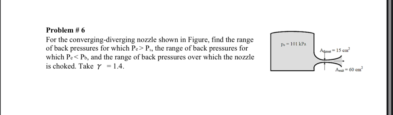 Solved Problem # 6For the converging-diverging nozzle shown | Chegg.com Solved Problem # 6For the converging-diverging nozzle shown | Chegg.com