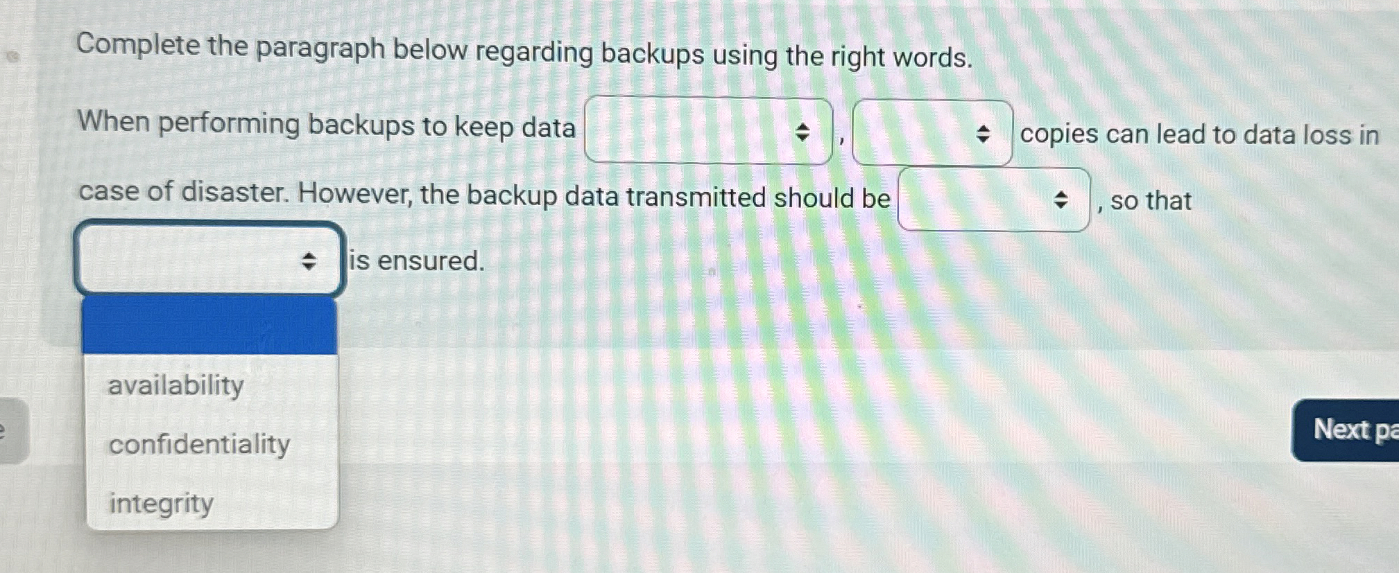 Complete the paragraph below regarding backups using | Chegg.com