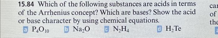 Solved 15.84 Which of the following substances are acids in | Chegg.com