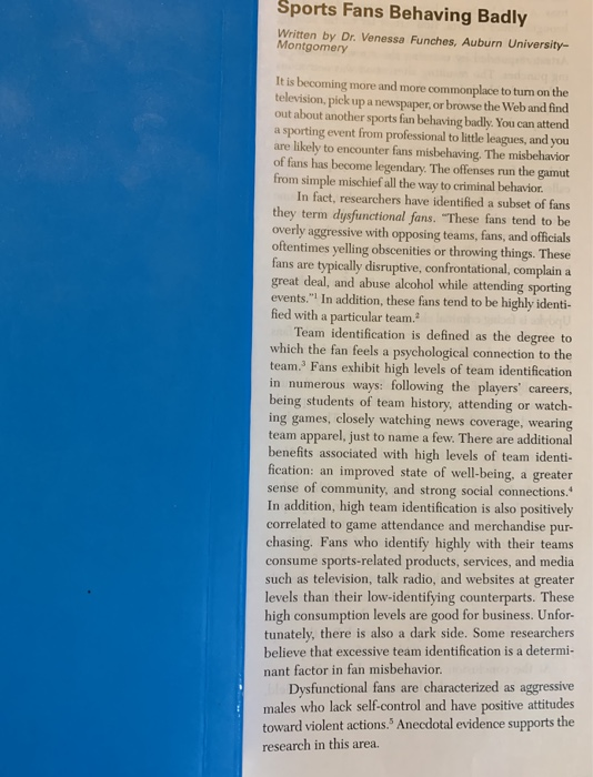Solved Sports Fans Behaving Badly Written by Dr. Venessa | Chegg.com