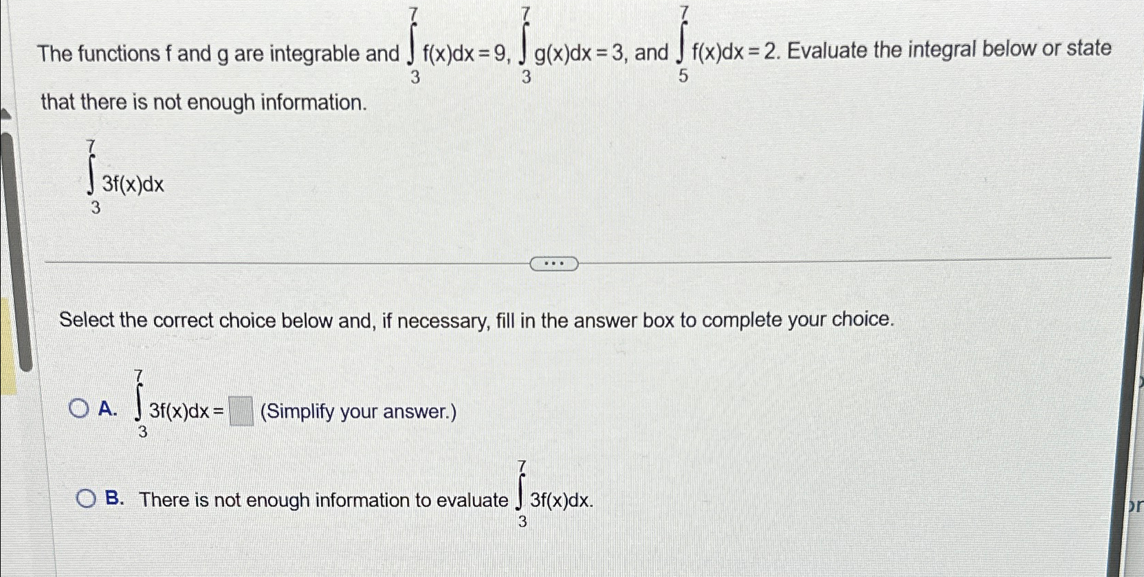 Solved The functions f ﻿and g ﻿are integrable and | Chegg.com