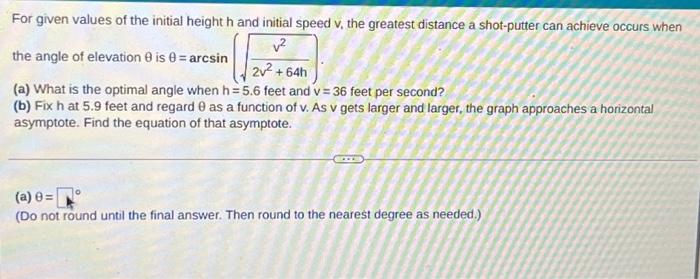 Solved For given values of the initial height h and initial | Chegg.com