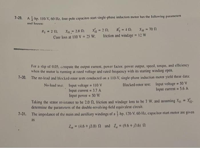 Solved 7-29. A f hp. 110.v, 60-ilz. Four-pole | Chegg.com