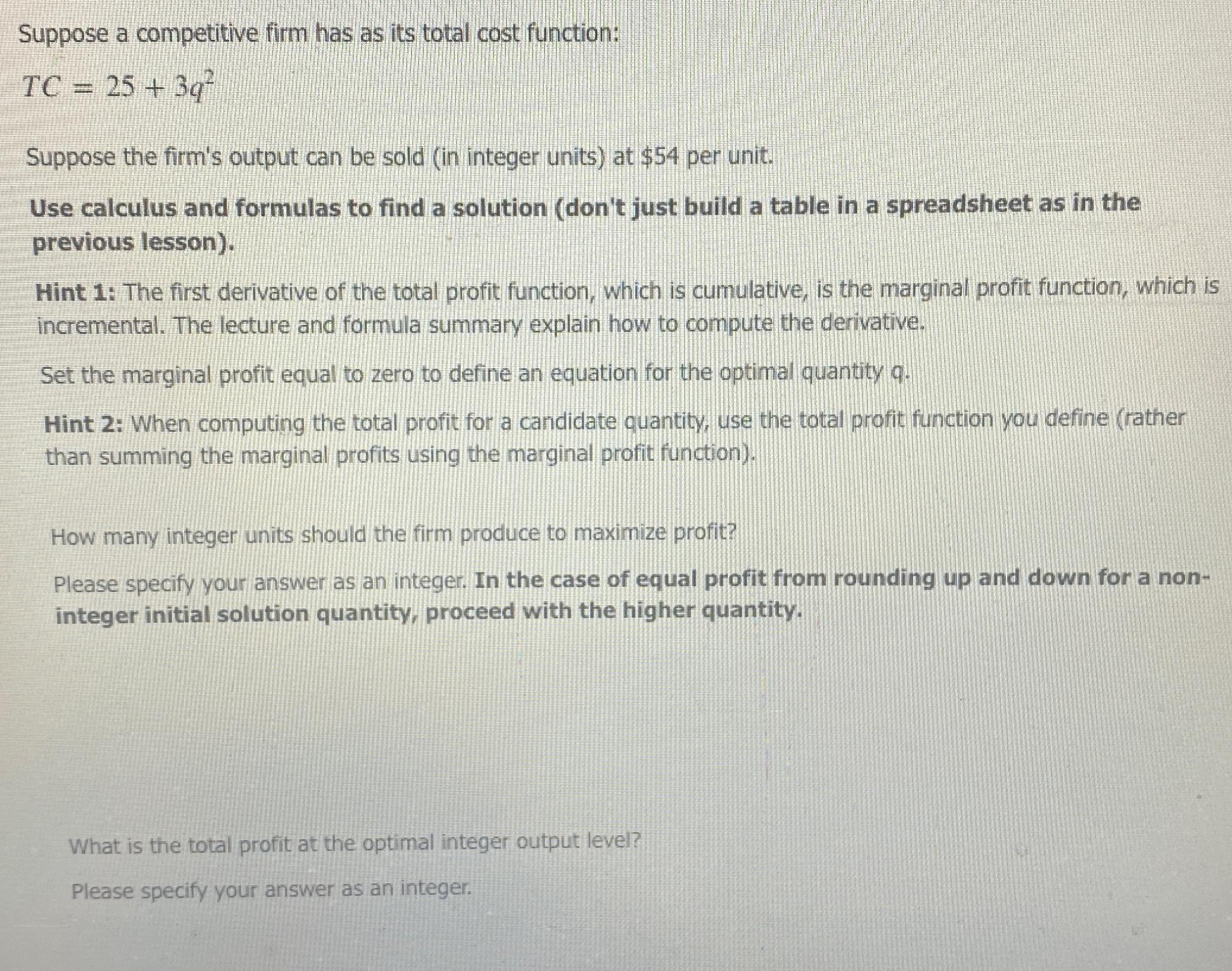 Solved Suppose a competitive firm has as its total cost | Chegg.com