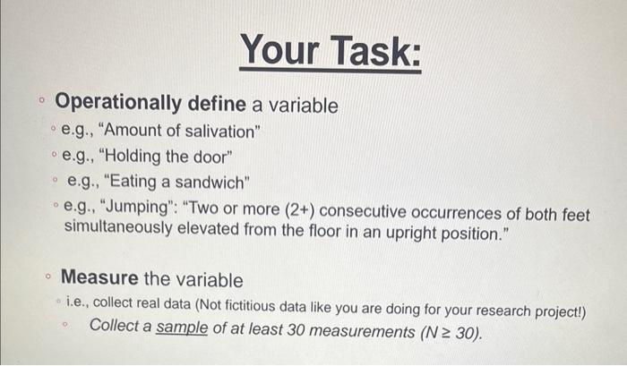 Solved Operationally define a variable - e.g., "Amount of | Chegg.com