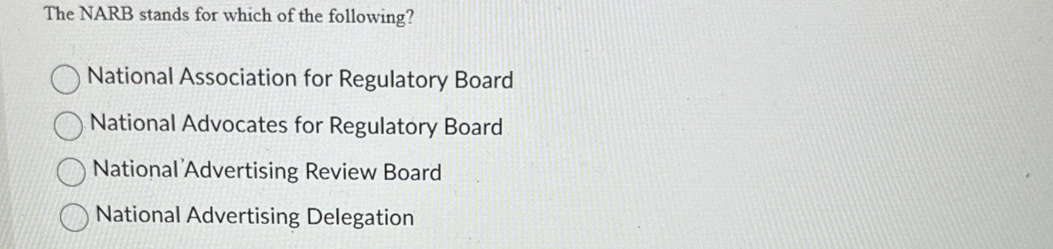Solved The NARB stands for which of the following?National | Chegg.com