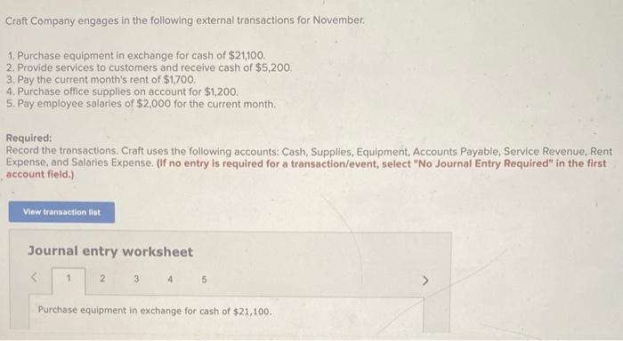 Solved Craft Company engages in the following external | Chegg.com