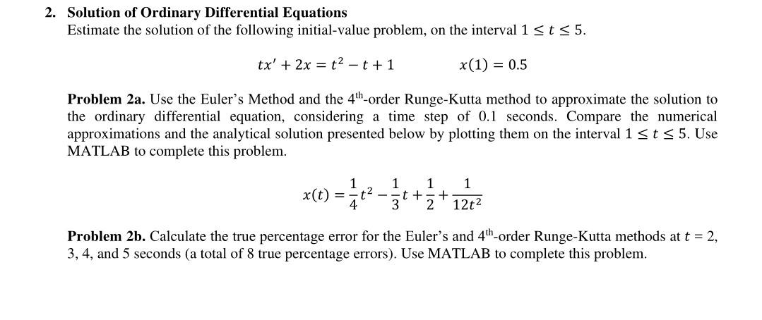 Solved 2. Solution of Ordinary Differential Equations | Chegg.com