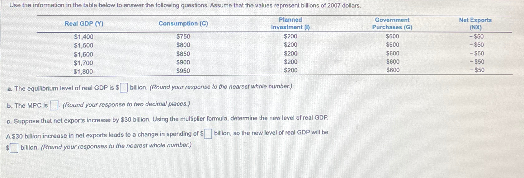Solved Use the information in the table below to answer the | Chegg.com