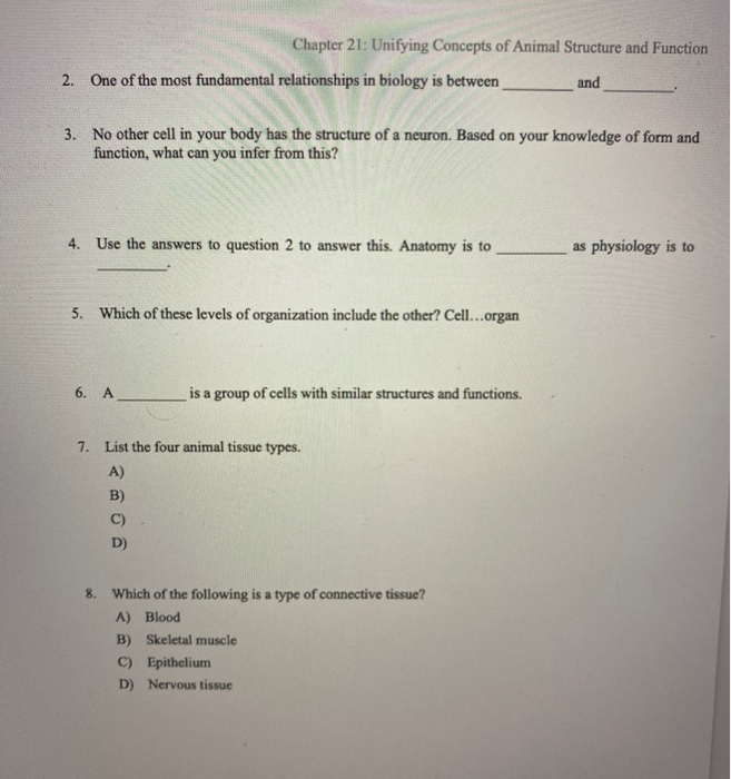 Solved Chapter 21: Unifying Concepts of Animal Structure and | Chegg.com