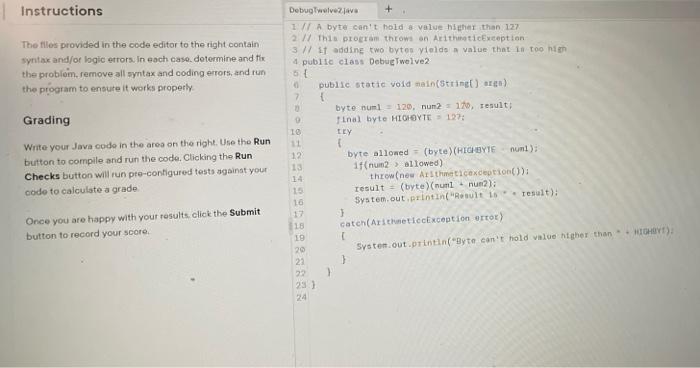 Solved 4 public class Debug Twelve2 5 { 6 8 921 10 11 12 13 | Chegg.com